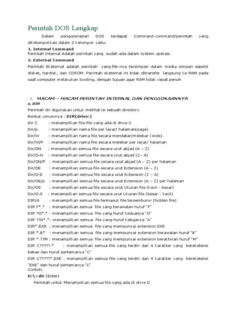 Perintah DOS Lengkap | PDF