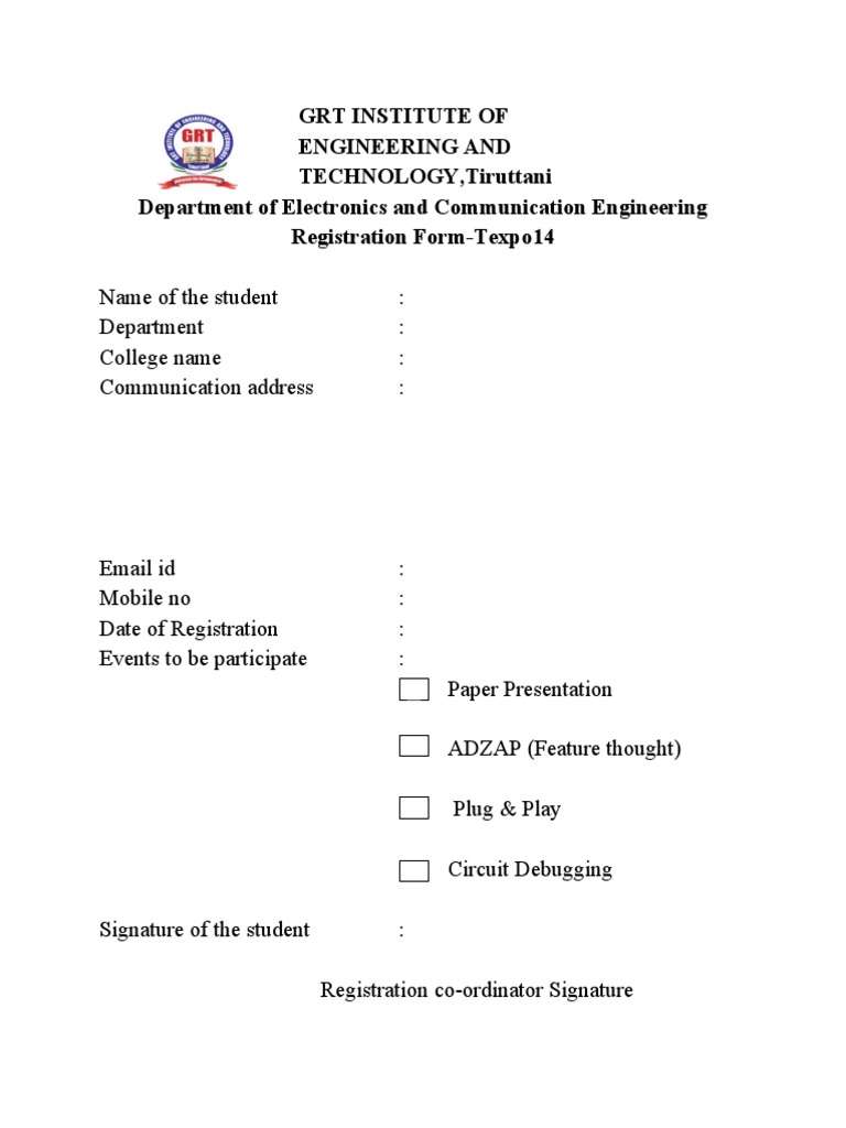 GRT Institute of Engineering Registration Form | PDF