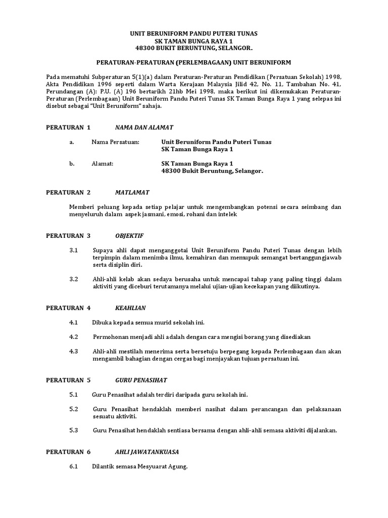 (Koko) Undang-Undang Penubuhan Persatuan Pandu Puteri Tunas | PDF