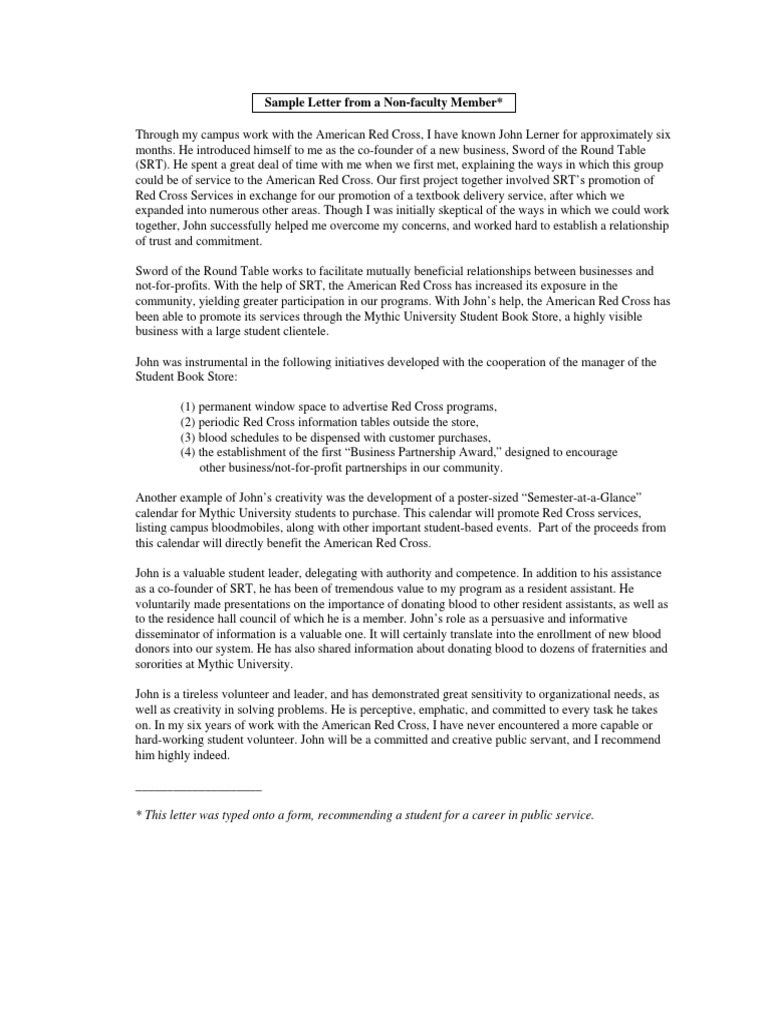 Sample Letters | PDF | American Red Cross | Graduate School