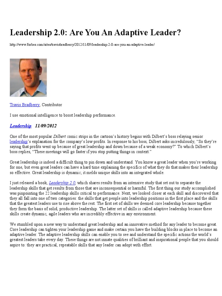 Leadership 2.0: Are You An Adaptive Leader?: Travis Bradberry ...