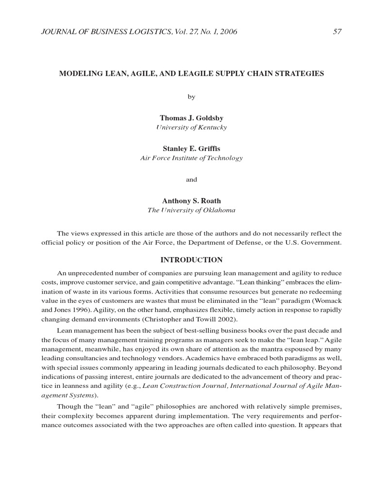 Modeling Lean, Agile, and Leagile Supply Chain Strategies | PDF | Lean Manufacturing | Strategic ...