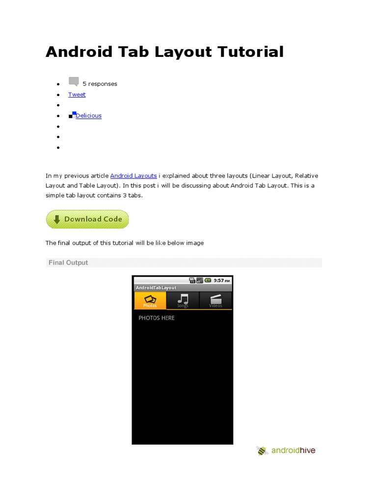 Android Tab Layout Tutorial | PDF | Android (Operating System) | Xml