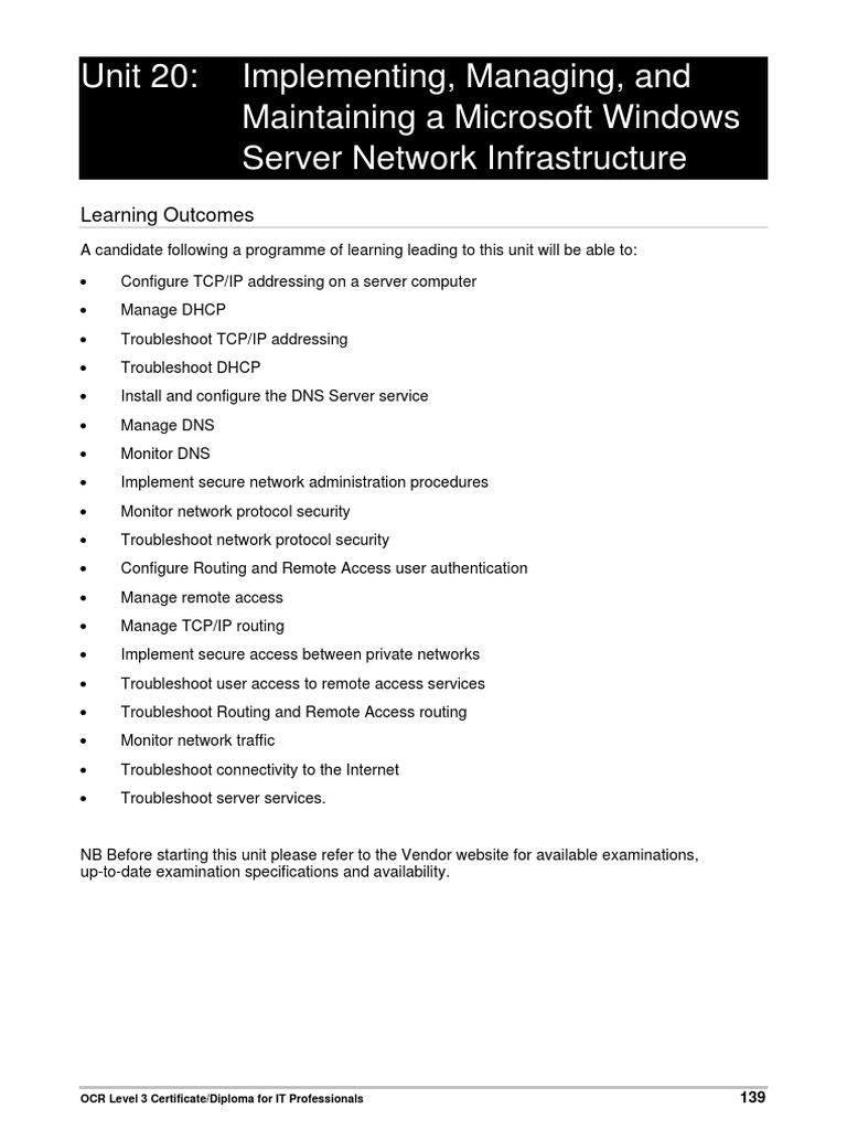 Unit 20 Implementing Managing and Maintaining A Microsoft Windows ...