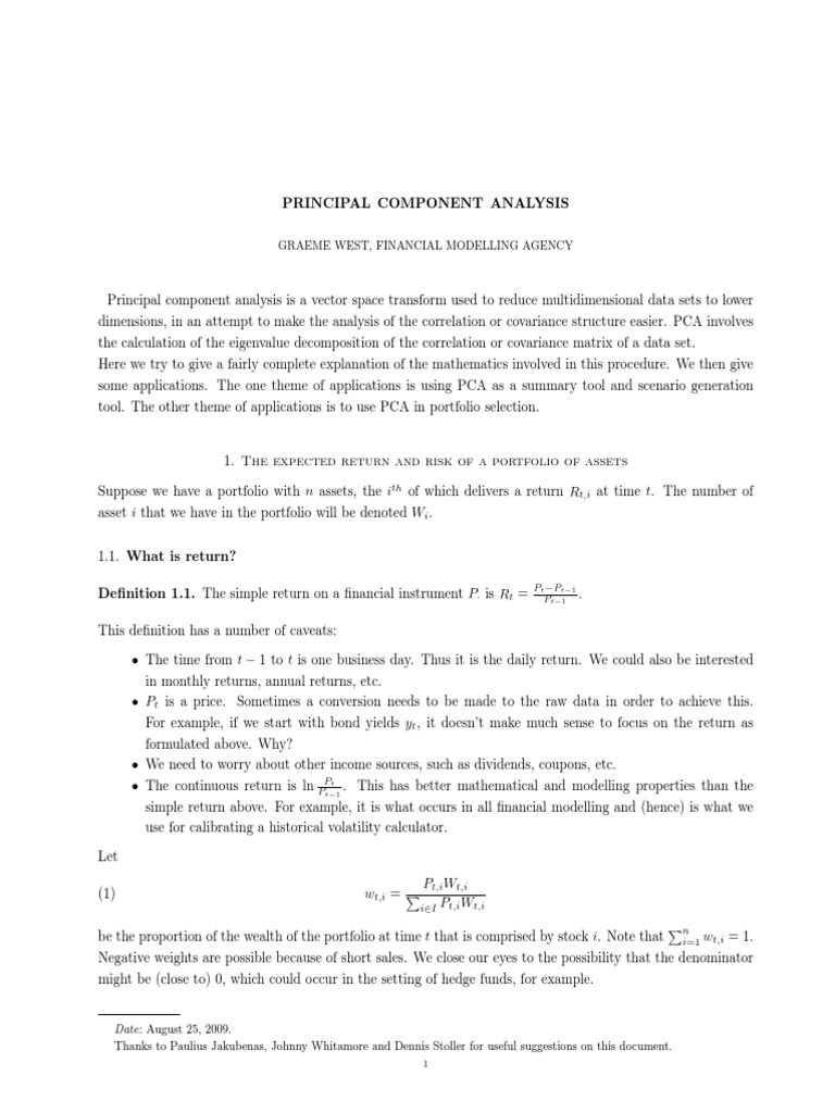 Pca Portfolio Selection | PDF | Principal Component Analysis | Covariance Matrix