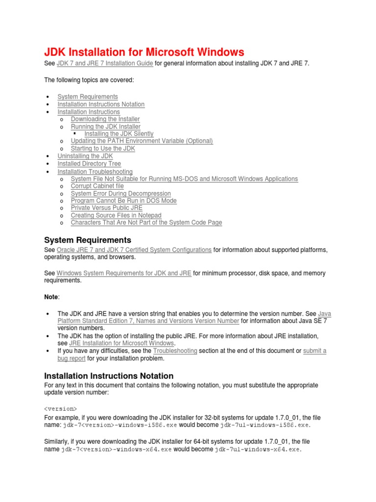 JDK 7 Installation Guide for Windows | PDF | Java Version History | Java (Programming Language)