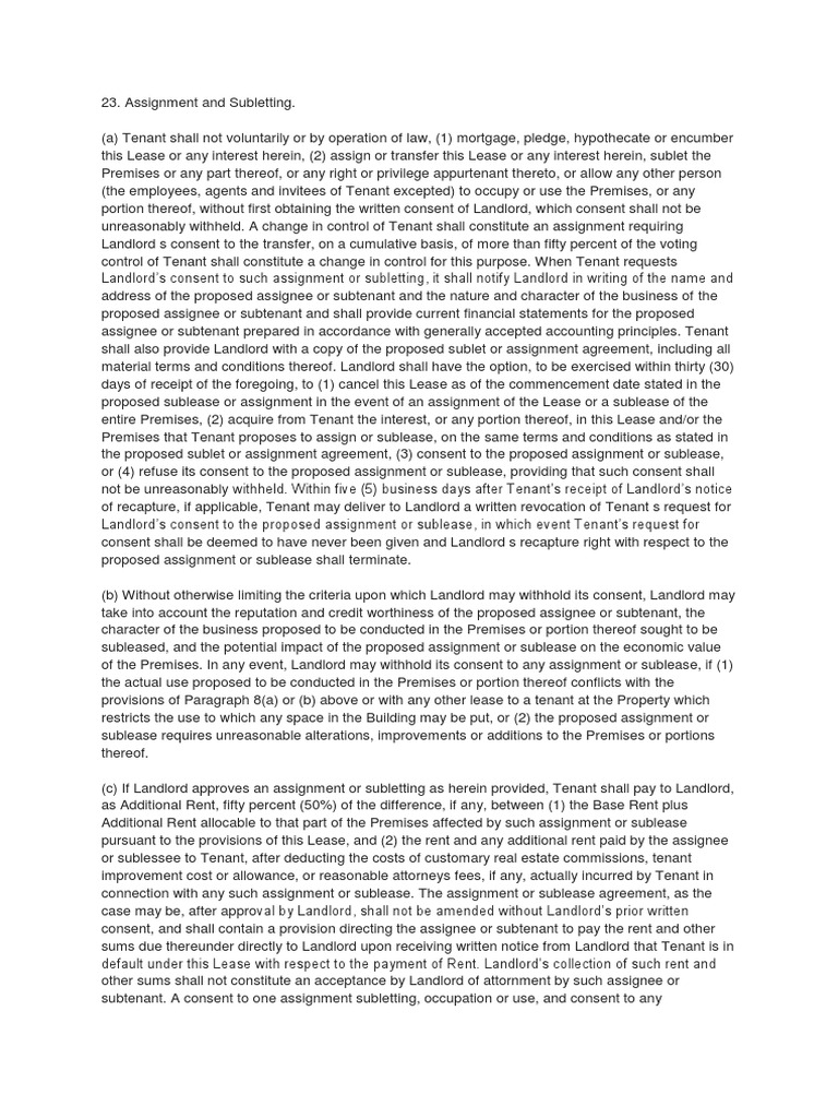 Sublet Clause | PDF | Assignment (Law) | Lease