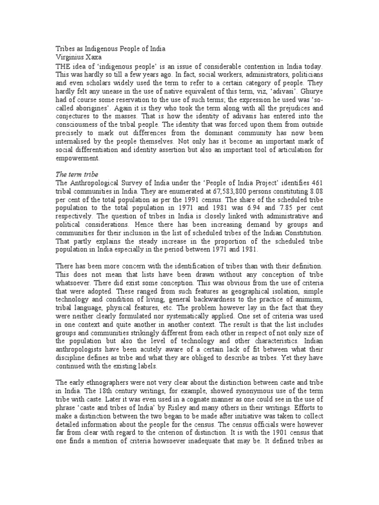 Tribes As Indigenous People of India Virginius Xaxa The Idea | PDF ...