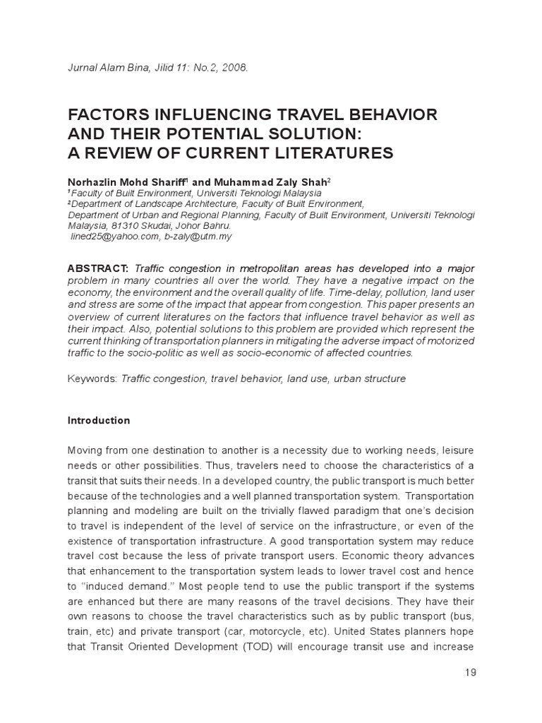 Factors Influencing Travel Behavior and | PDF | Public Transport ...