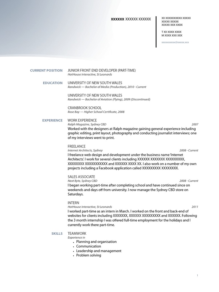 Current Position: Junior Front End Developer (Part-Time) | PDF