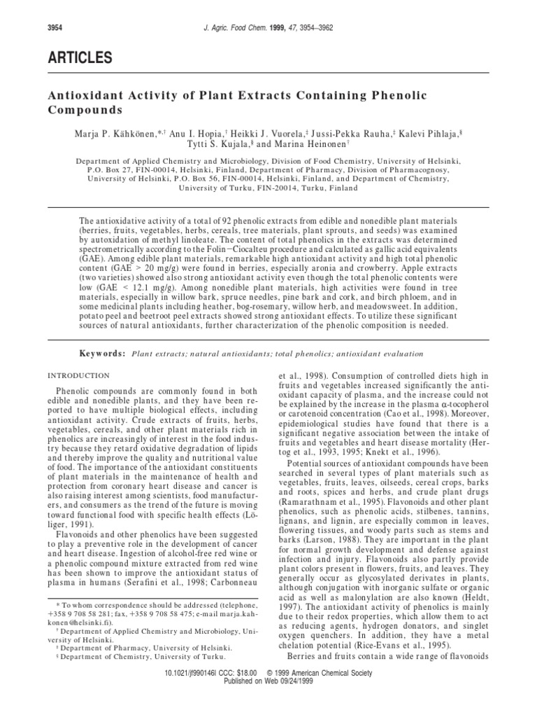 Antioxidant Activity of Medicinal Plants | PDF | Phenolic Content In Wine | Phenols