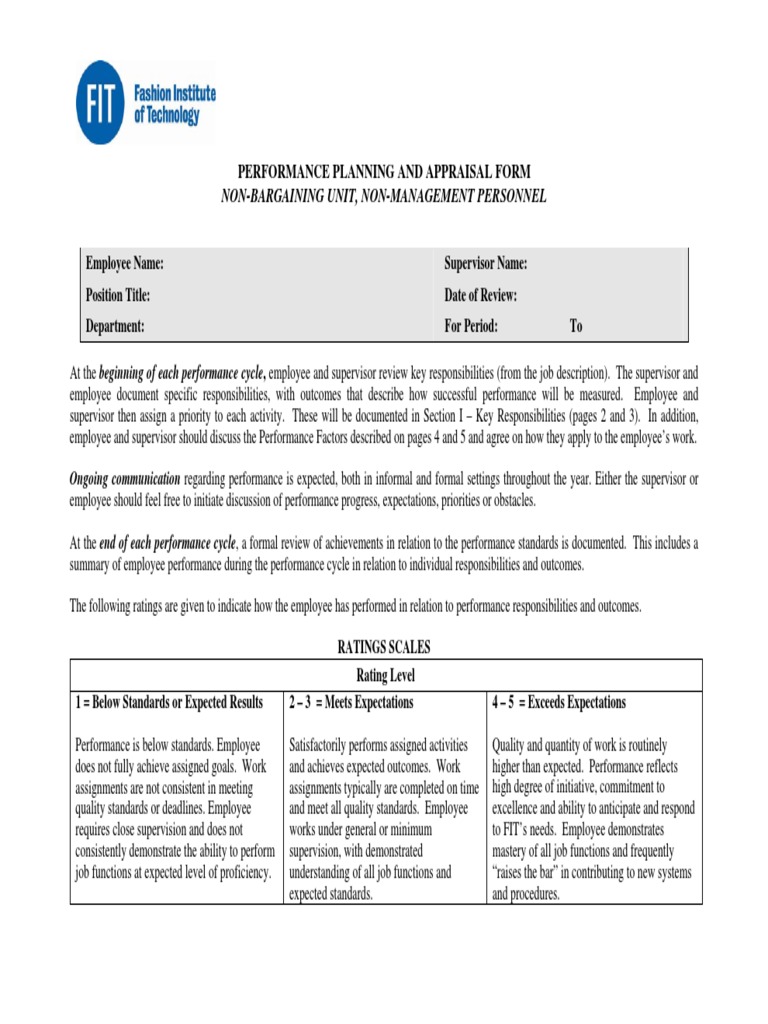 Non-Bargaining Unit, Non-Management Personnel: Performance Planning and ...
