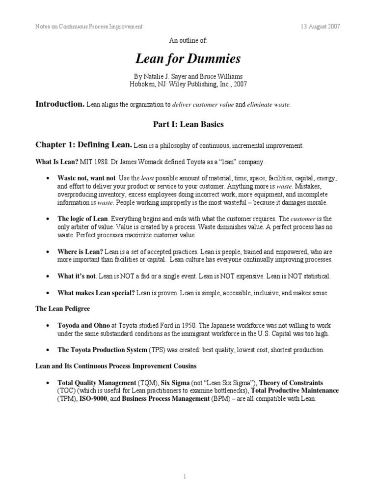 Notes On Lean For Dummies | PDF | Lean Manufacturing | Business Process