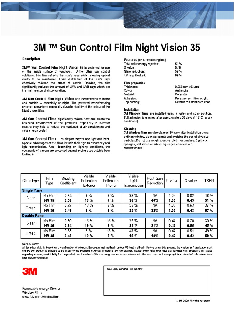 3M Sun Control Film Night Vision 35 | PDF | Window | Ultraviolet