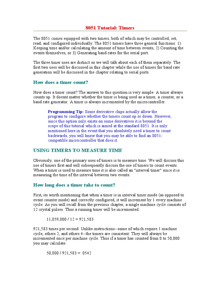 How Does A Timer Count 8051 Tutorial Timers Pdf Timer Bit