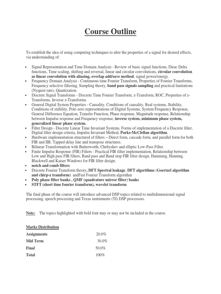 Course Outline | PDF | Digital Signal Processing | Discrete Fourier Transform