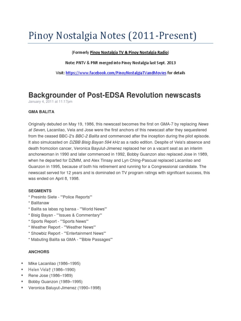 Pinoy Nostalgia Notes | PDF | Television | Broadcasting