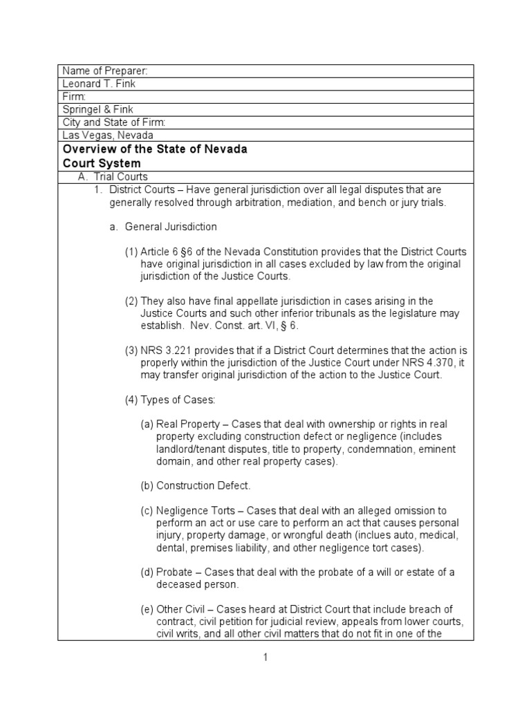 Nevada Court System Overview | PDF | Tort | State Court (United States)