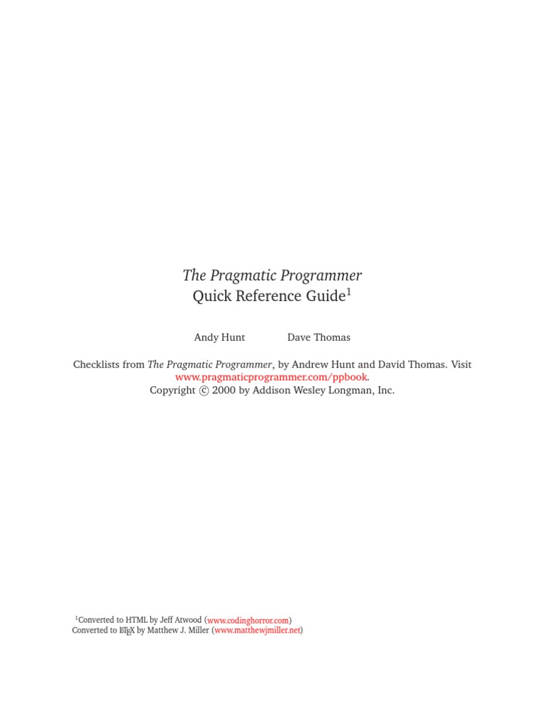 The Pragmatic Programmer: Quick Reference Guide | Download Free PDF | Software Bug | Source Code
