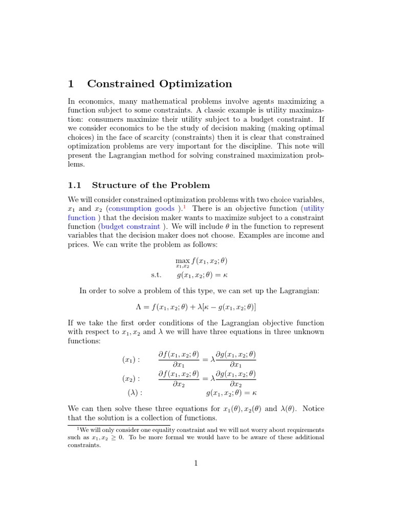 1 Constrained Optimization: 1.1 Structure of The Problem | PDF ...