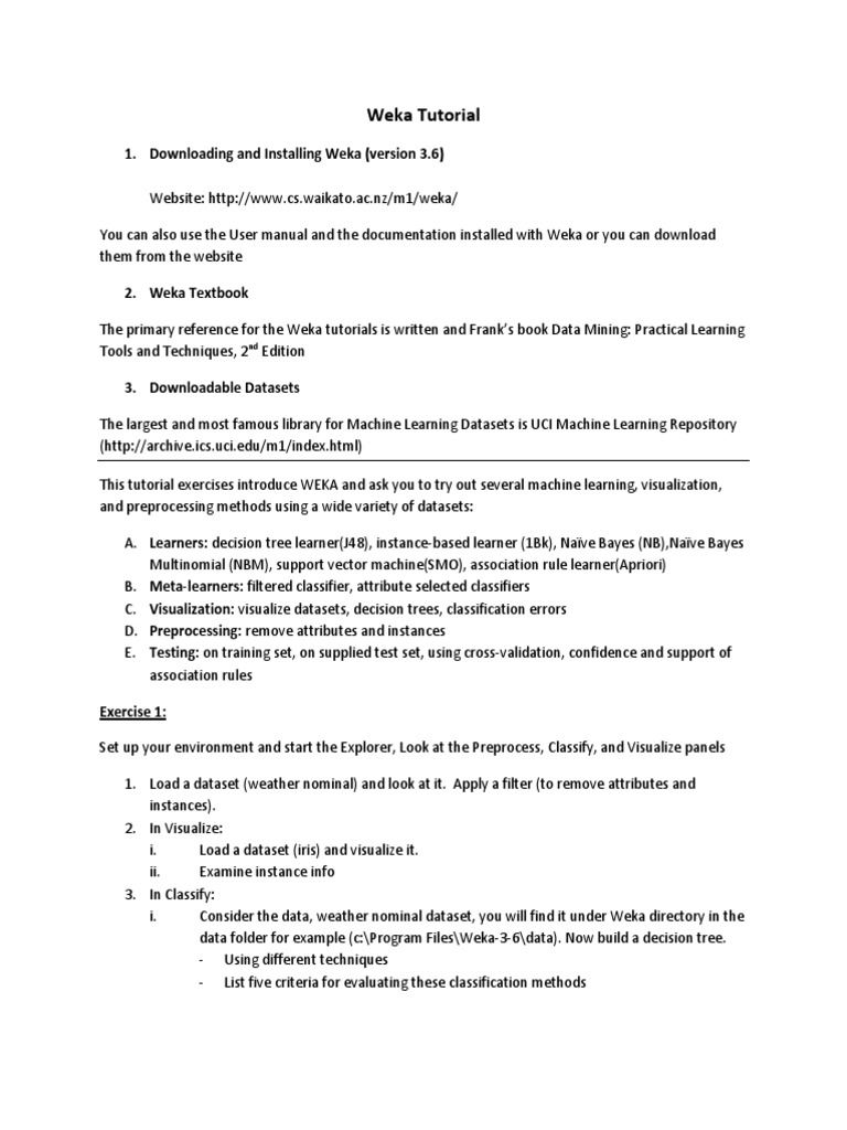 Weka Tutorial: 1. Downloading and Installing Weka (Version 3.6) | PDF ...