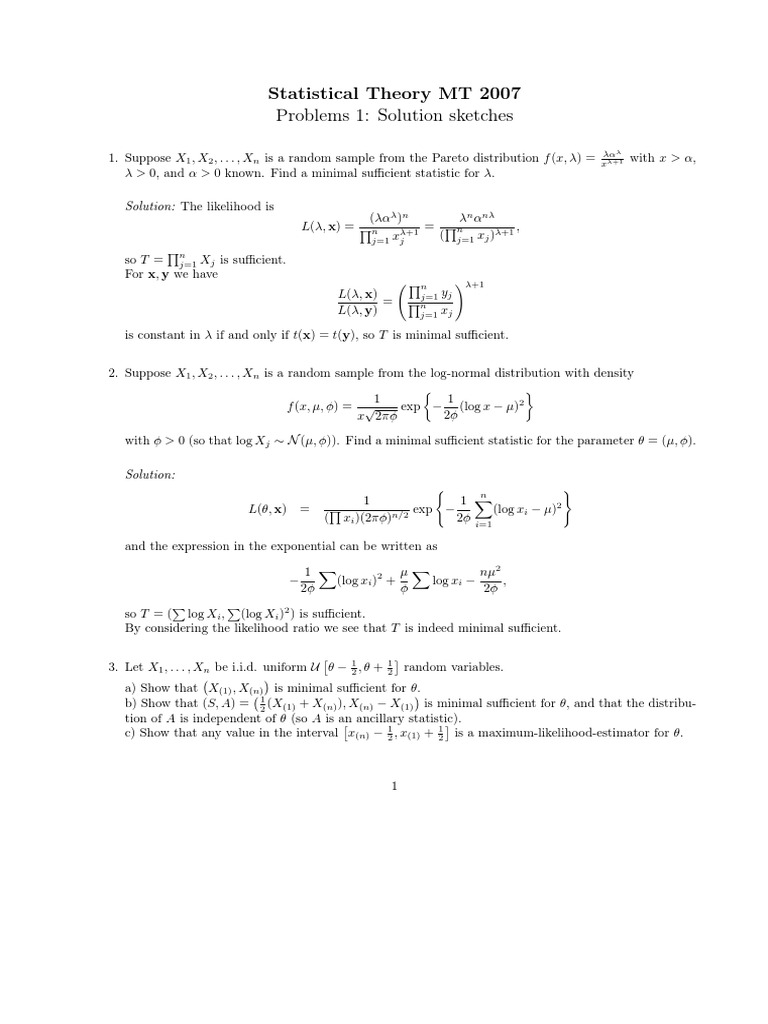 Statistical Theory MT 2007 Problems 1: Solution Sketches | PDF | Bias Of An Estimator ...