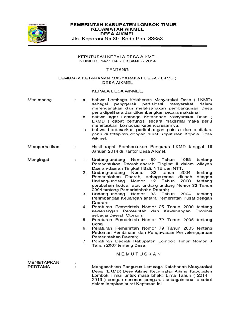 Pengesahan Pengurus LKMD Aikmel 2014-2019 | PDF | Perjalanan