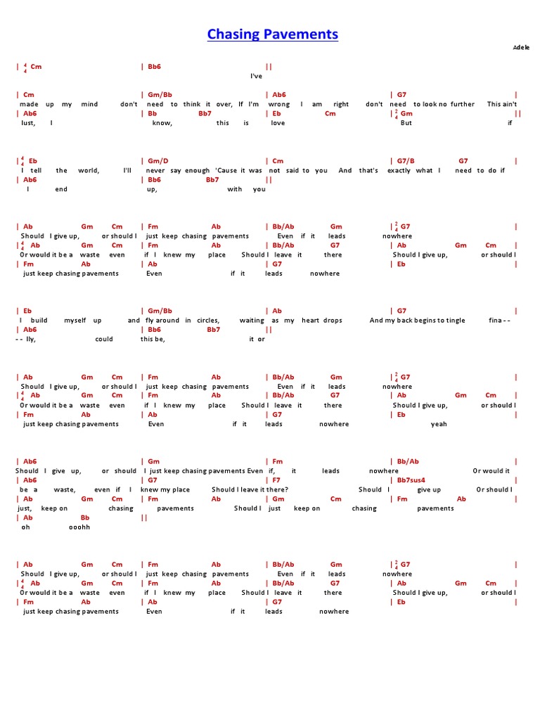 Chasing Pavements Guitar Chords