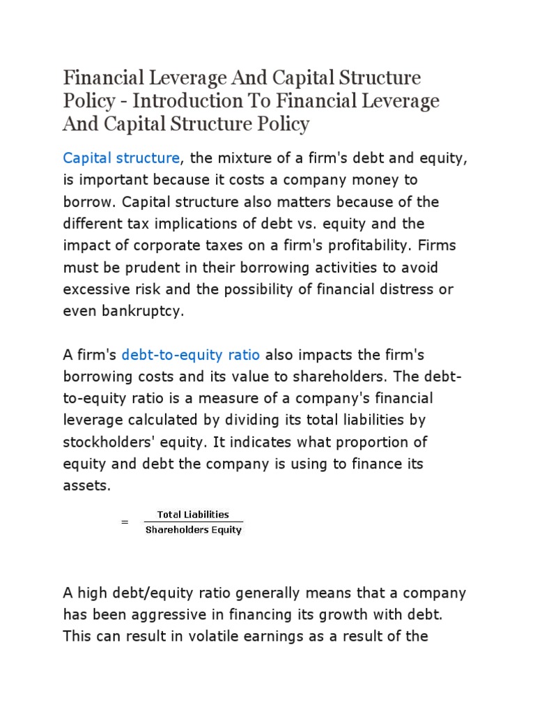 Financial Leverage and Capital Structure Policy | PDF | Capital ...