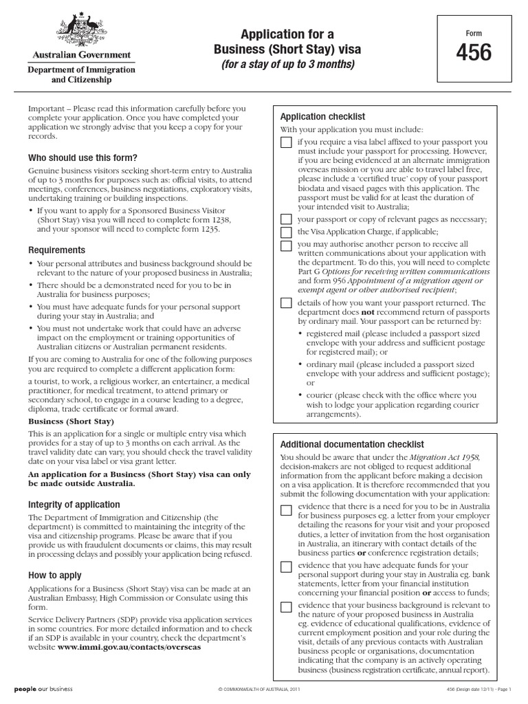 Australia Business Visa Application Form | PDF | Social Science | Law