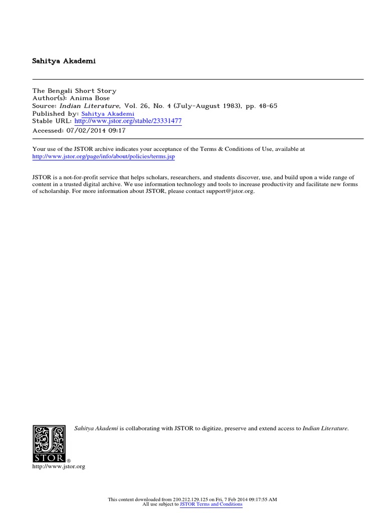 Bengali Short Story - History | PDF | Rabindranath Tagore | Short Stories