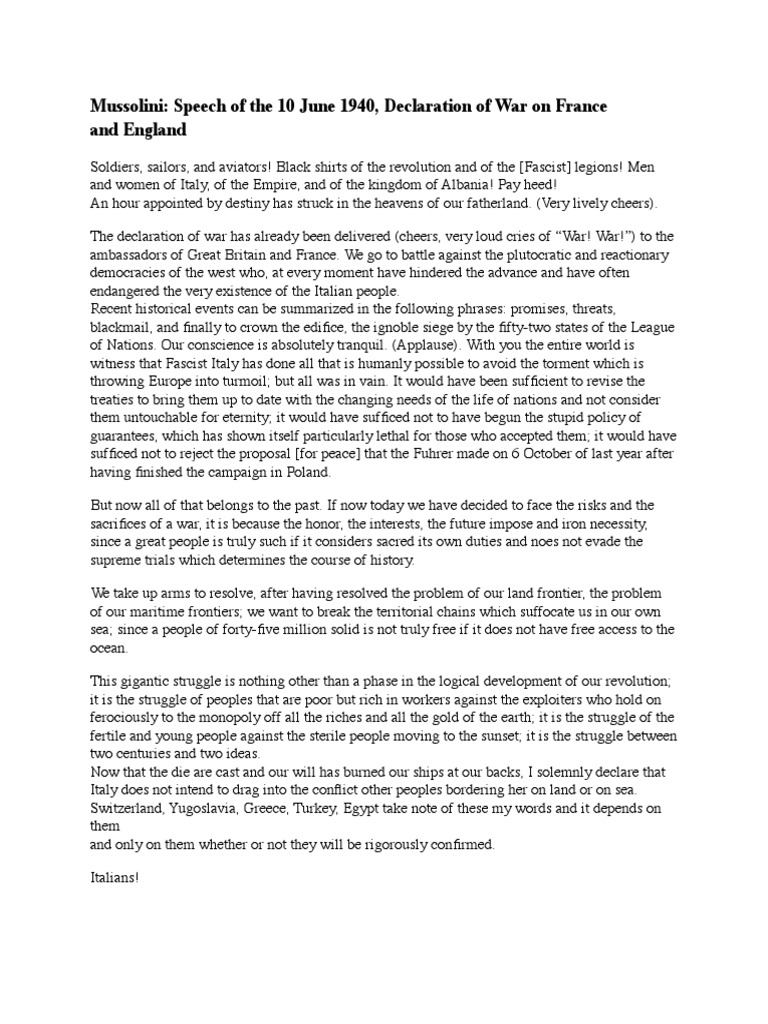 Mussolini Speeches - various | Kingdom Of Italy | Axis Powers