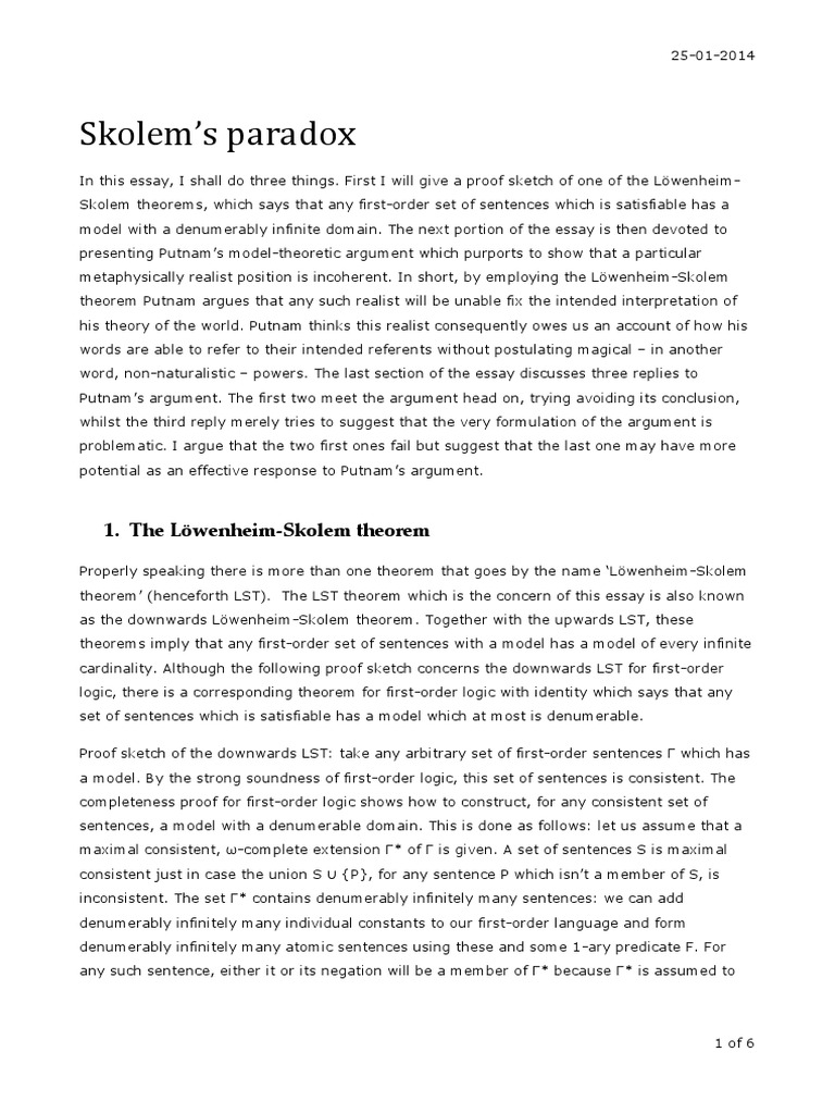 Skolems Paradox 1 The Löwenheim Skolem Theorem Download Free Pdf