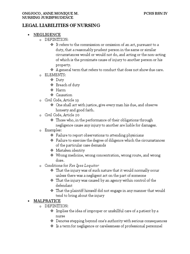Legal Liabilities of Nursing | PDF | Negligence | Defamation