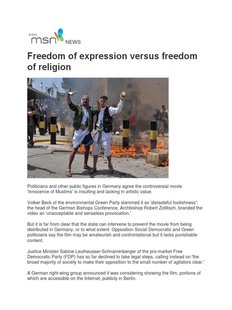 Freedom of Expression Versus Freedom of Religion MSN News Arabia | PDF ...