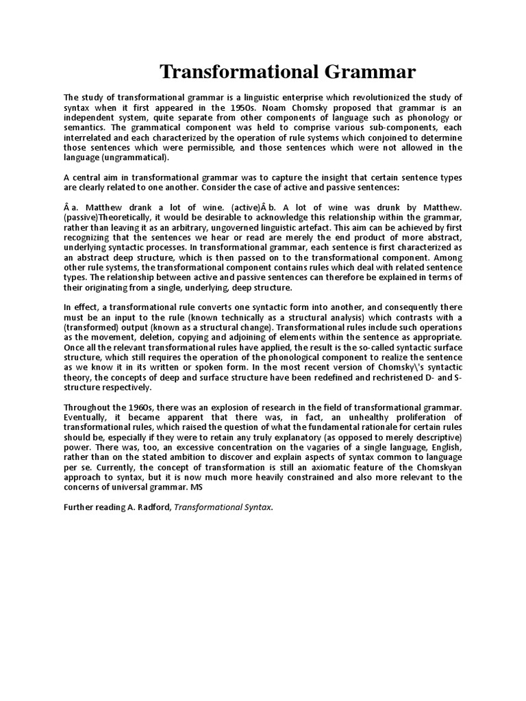 Transformational Grammar | PDF | Syntax | Style (Fiction)