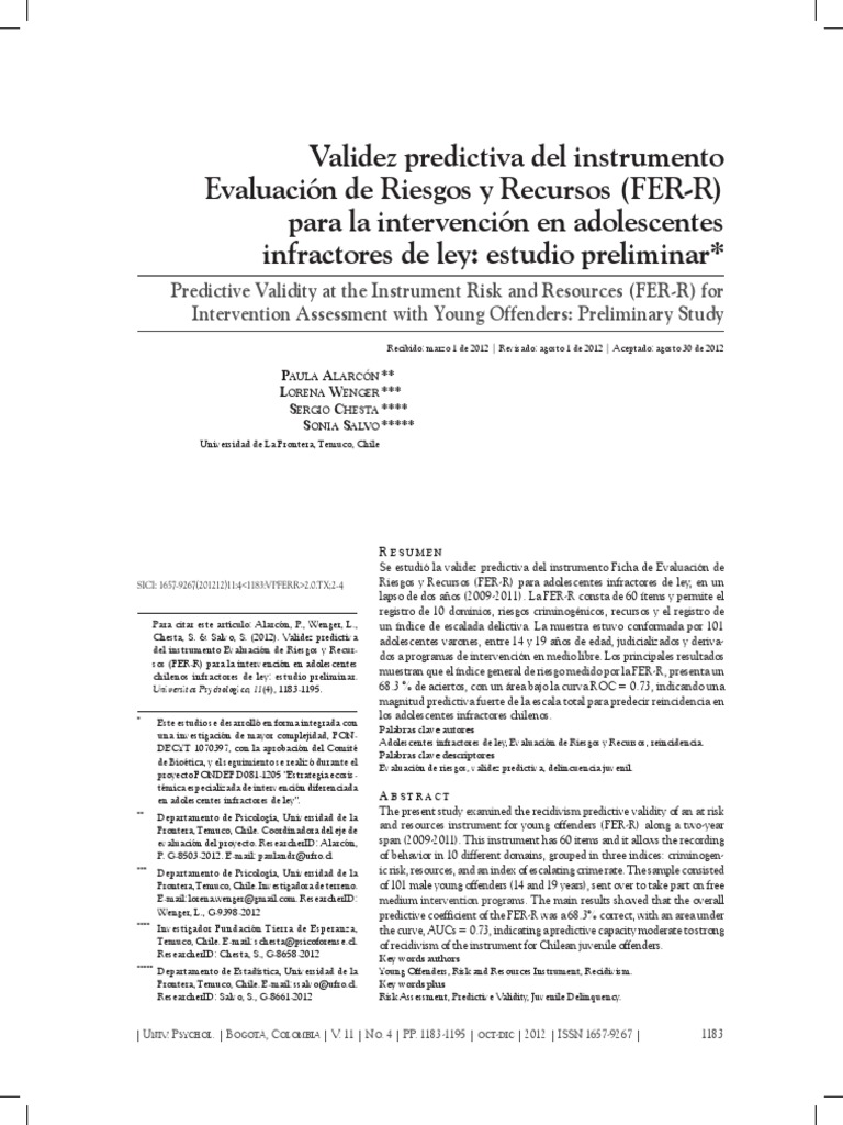Validez Predictiva Del FER-R | PDF | Característica Operativa del ...