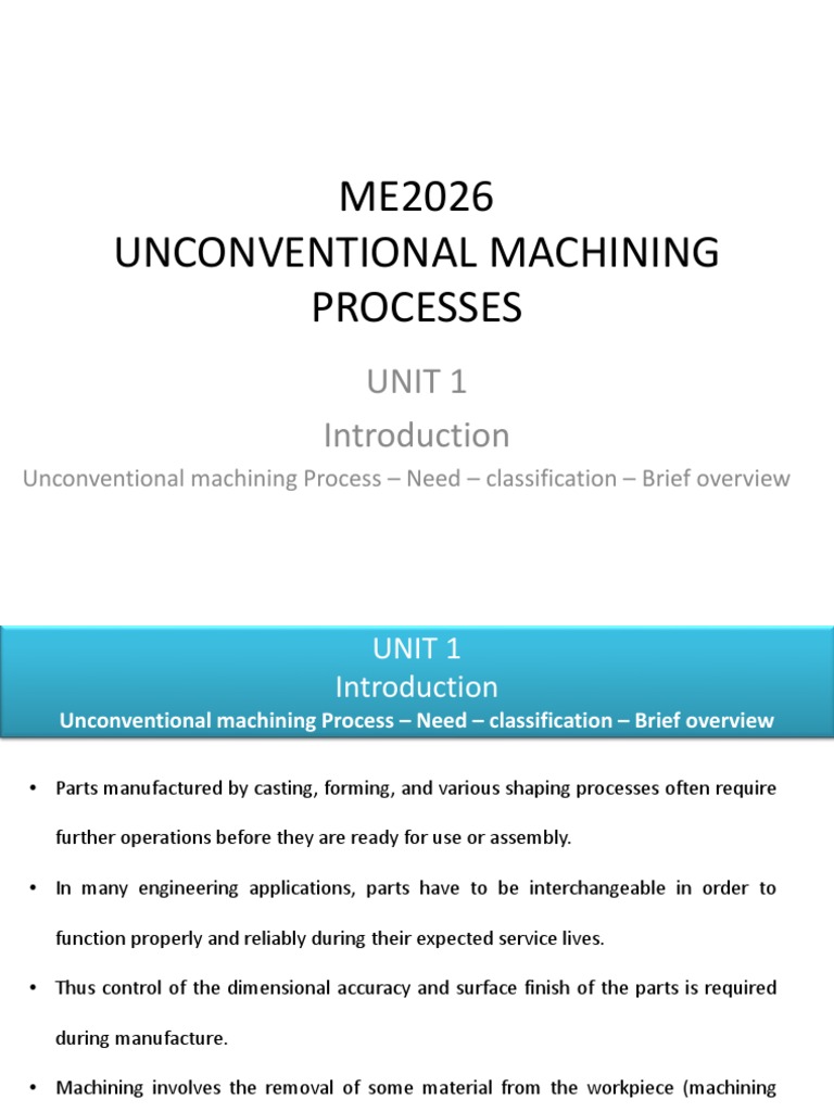 Unconventional Machining Guide | PDF | Machining | Machine Tool