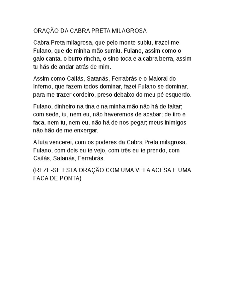 Oração da Cabra Preta Milagrosa | PDF