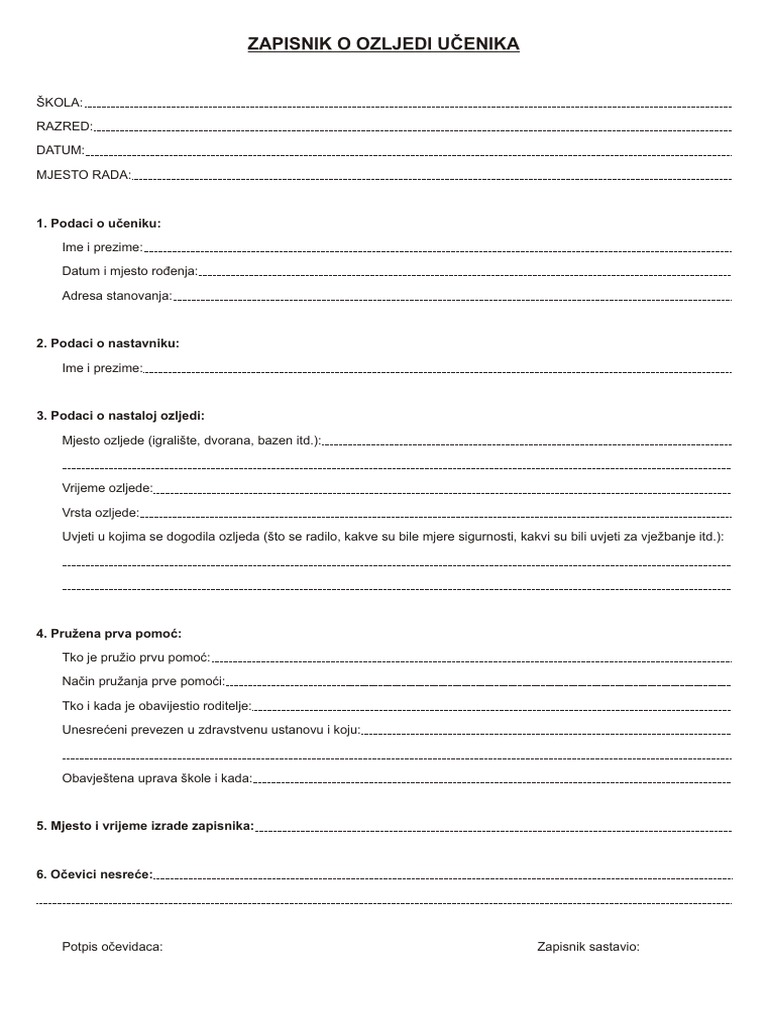 Zapisnik o Ozljedi Ucenika | PDF