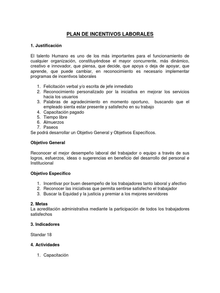 Plan de Incentivos Laborales | PDF