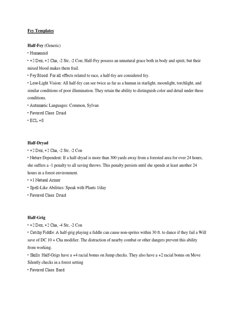Fey Templates | PDF | Fantasy Role Playing Games | Role Playing Games