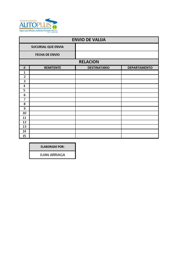 Formato Relacion Envio de Valijas | PDF