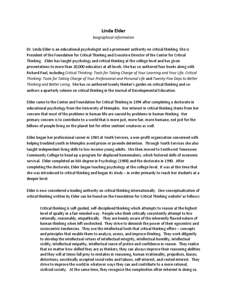 L.Elder - Critical Thinking | PDF | Critical Thinking | Intellectual