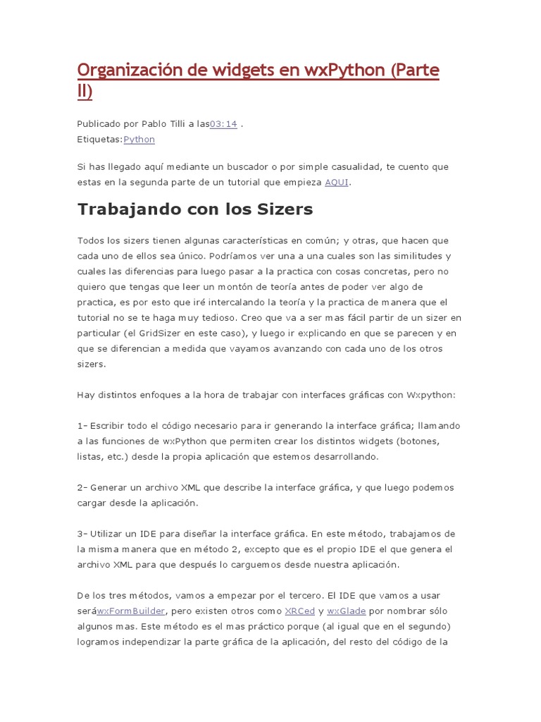 Organización de Widgets en Wxpython | PDF | Widget (Gui) | Entorno de desarrollo integrado