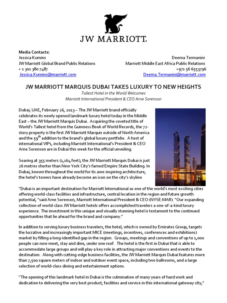 JW Marriott Marquis | PDF | Marriott International | Dubai
