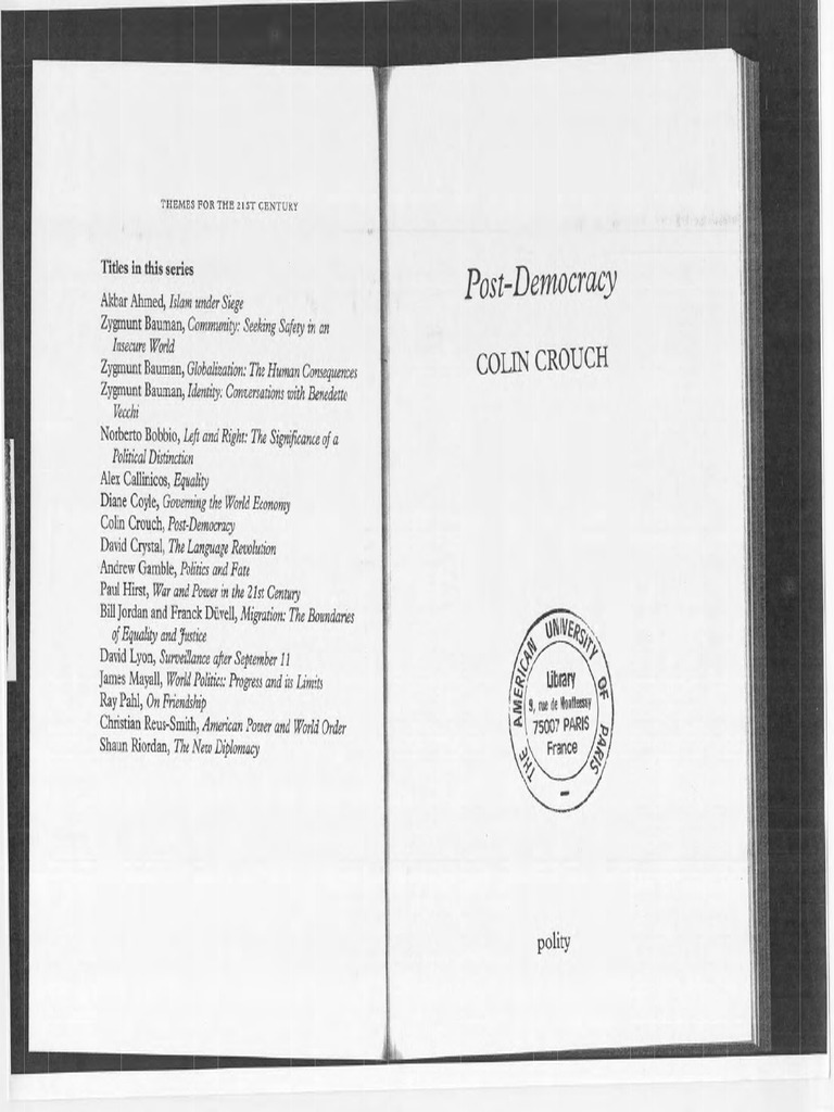 Colin Crouch 2005 Post Democracy | PDF | Political Science | Science