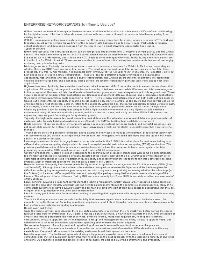 Enterprise Network Servers | PDF | Concurrent Computing | Classes Of Computers