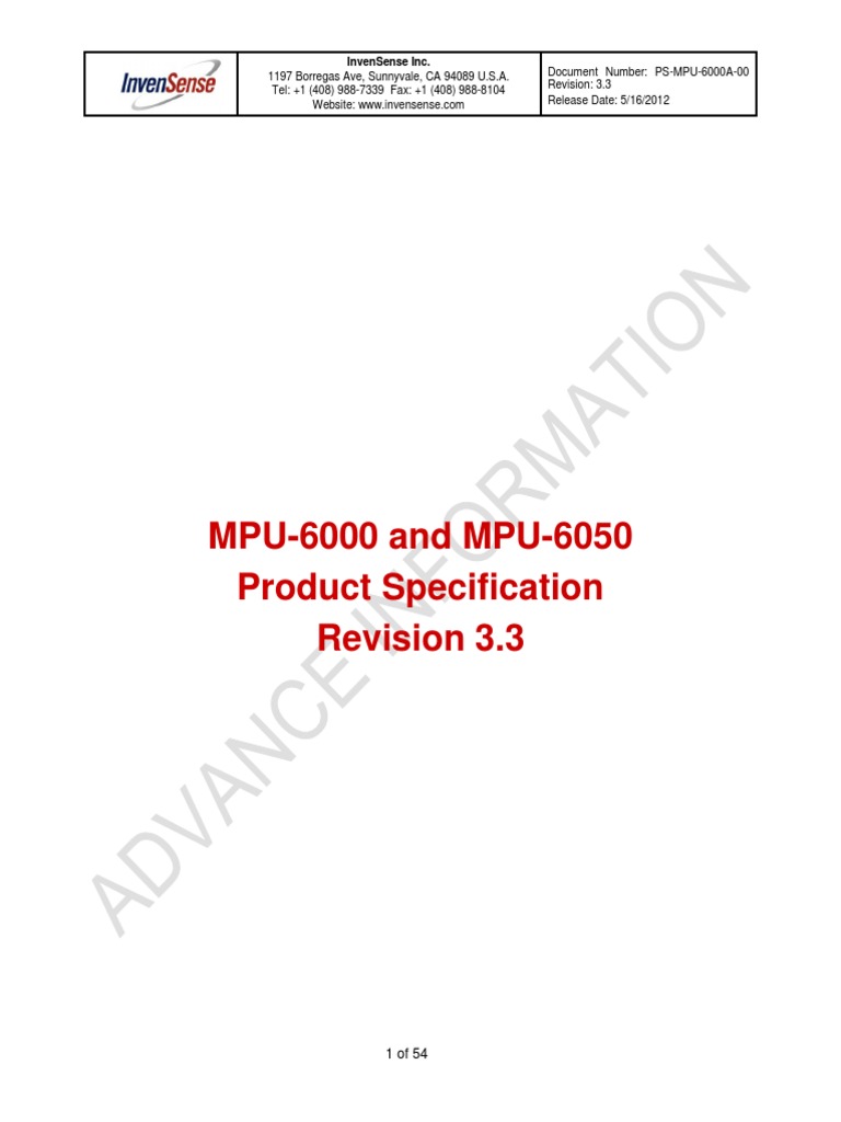 MPU-6000 and MPU-6050 Datasheet | PDF | Analog To Digital Converter ...