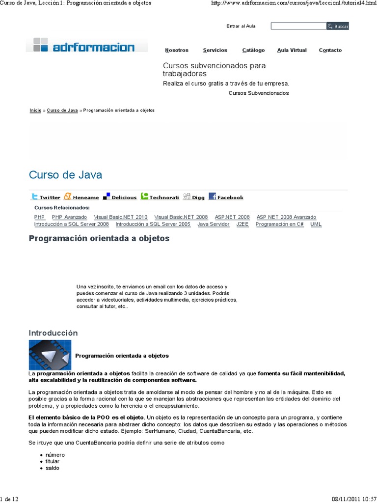 Curso de Java, Lección 1_ Programación orientada a objetos | PDF ...